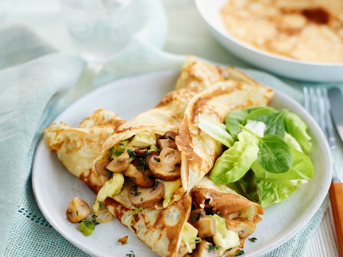 Garlic mushroom and brie pancakes